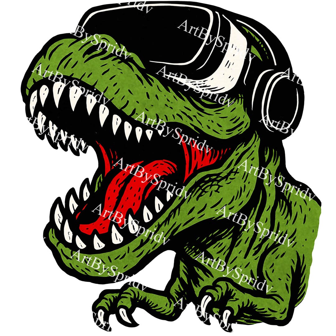 Cool T-rex Dinosaur With VR Headset PNG, Roaring Tyrannosaurus in ...