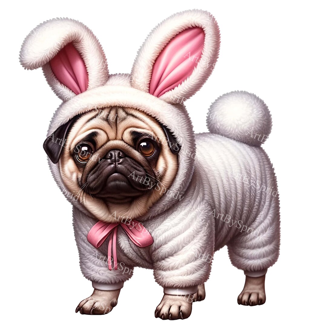 Adorable Pug Bunny Easter Digital Clipart | Pet-themed Sublimation PNG ...