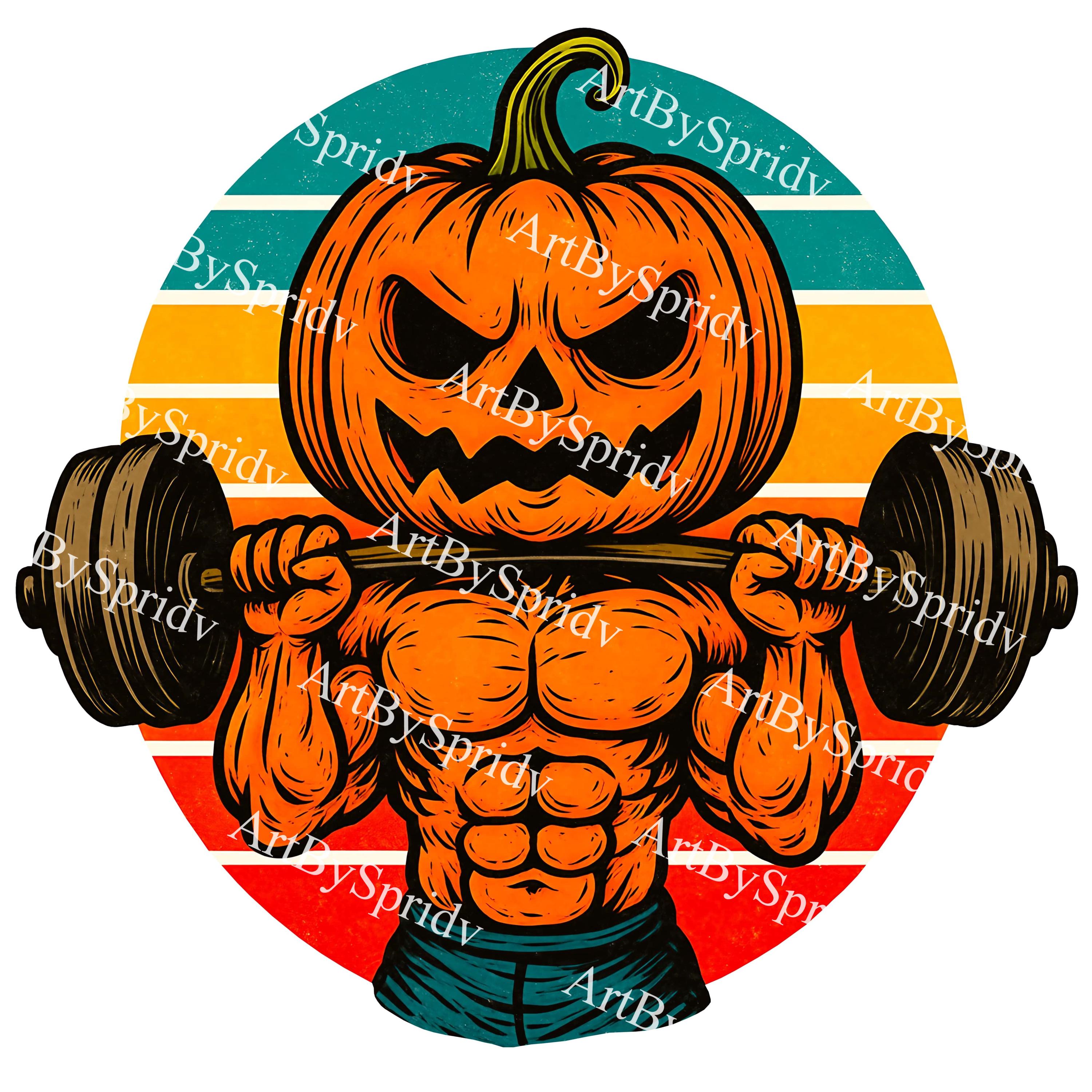 Halloween Pumpkin Bodybuilder PNG, Funny Jack-o’-lantern Gym Clipart ...