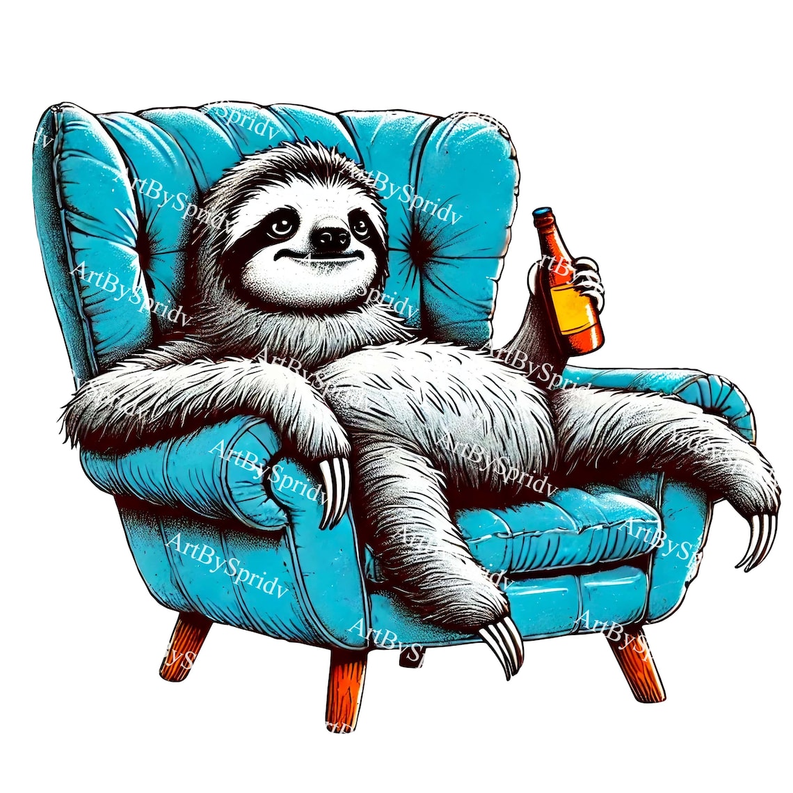 Lazy Sloth Clipart PNG – Cartoon Sloth Relaxing in Armchair With Beer ...