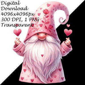 Valentine's Day Gnome Clipart PNG - Red Heart Gnome for DTG, T-shirts ...