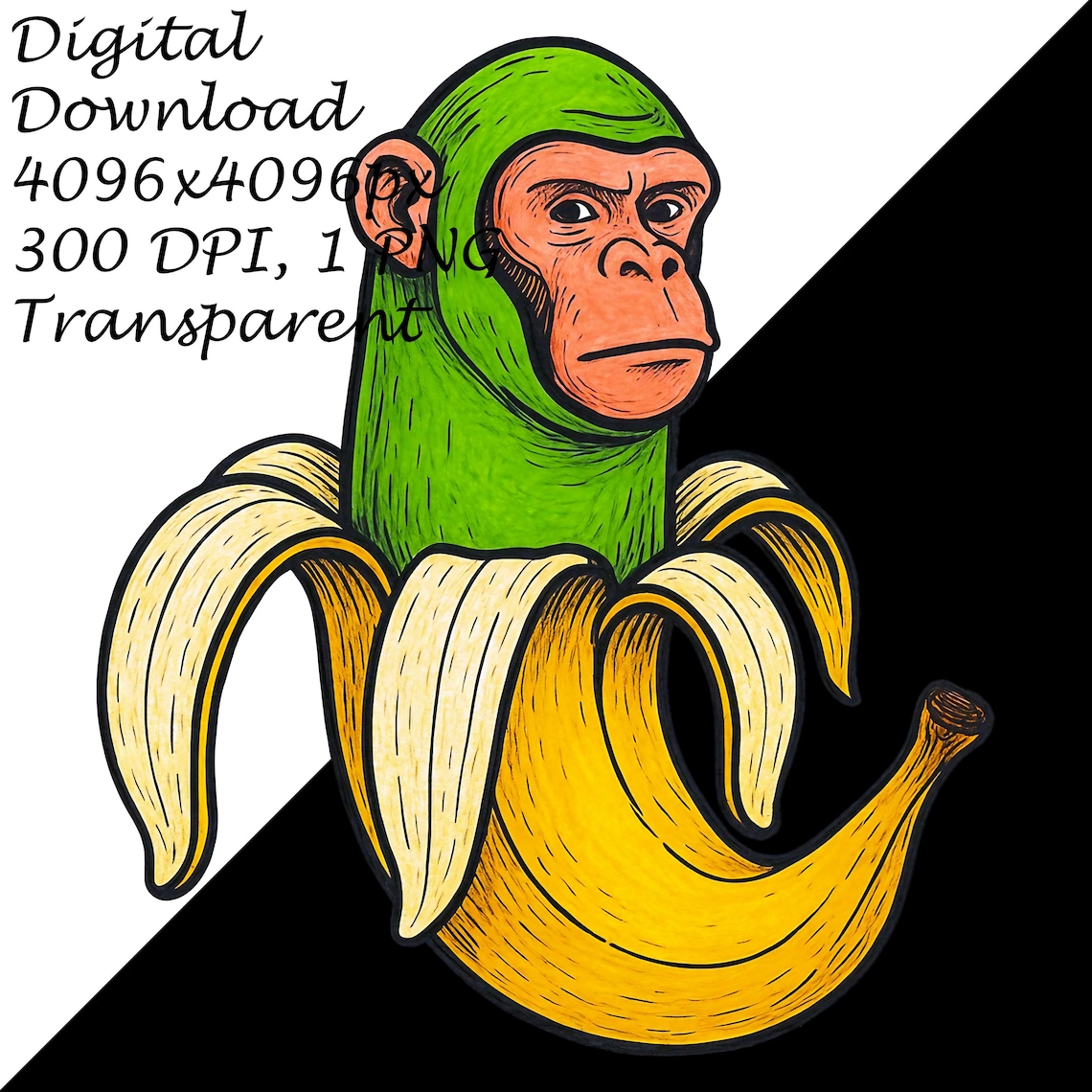 Monkey Banana Hybrid PNG, Transparent Cartoon Ape Banana Clipart ...