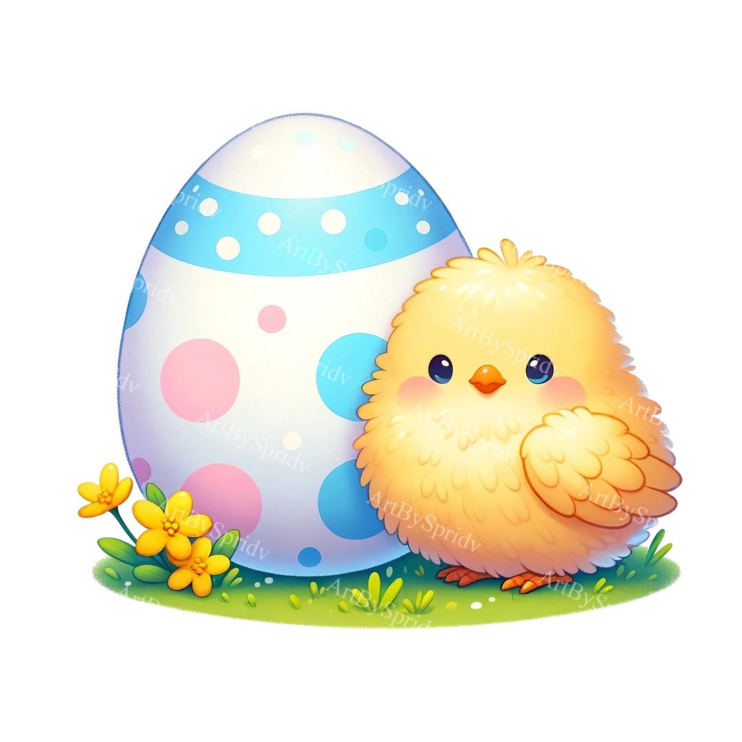 Cute Fluffy Chick & Easter Egg Clipart - Digital PNG for DTG, T-shirts ...