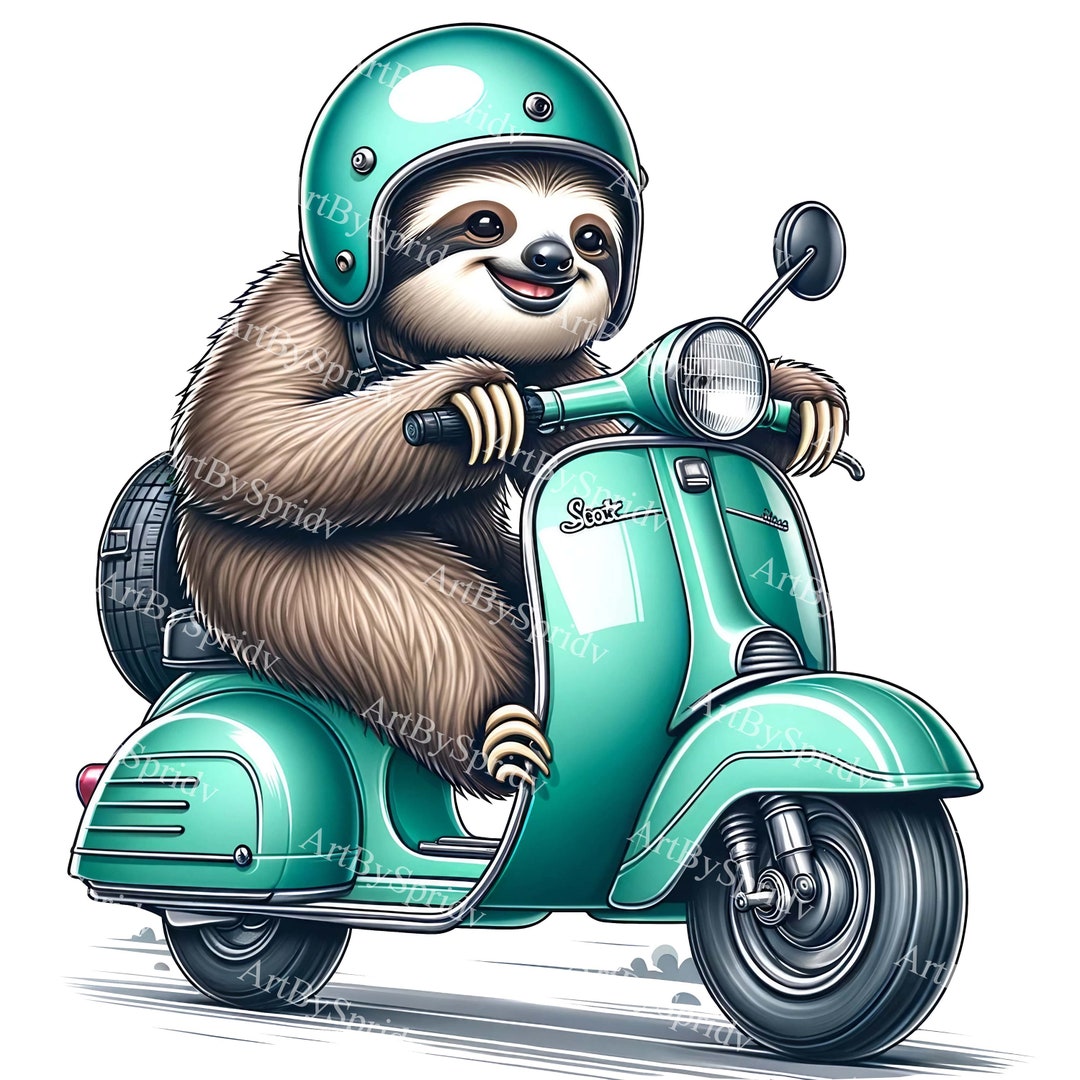Adorable Sloth Riding Scooter Clipart | Cute Animal Digital PNG ...