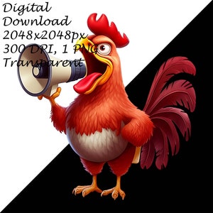 Rooster With Megaphone PNG Clipart, Cartoon Chicken Announcer, Loud ...