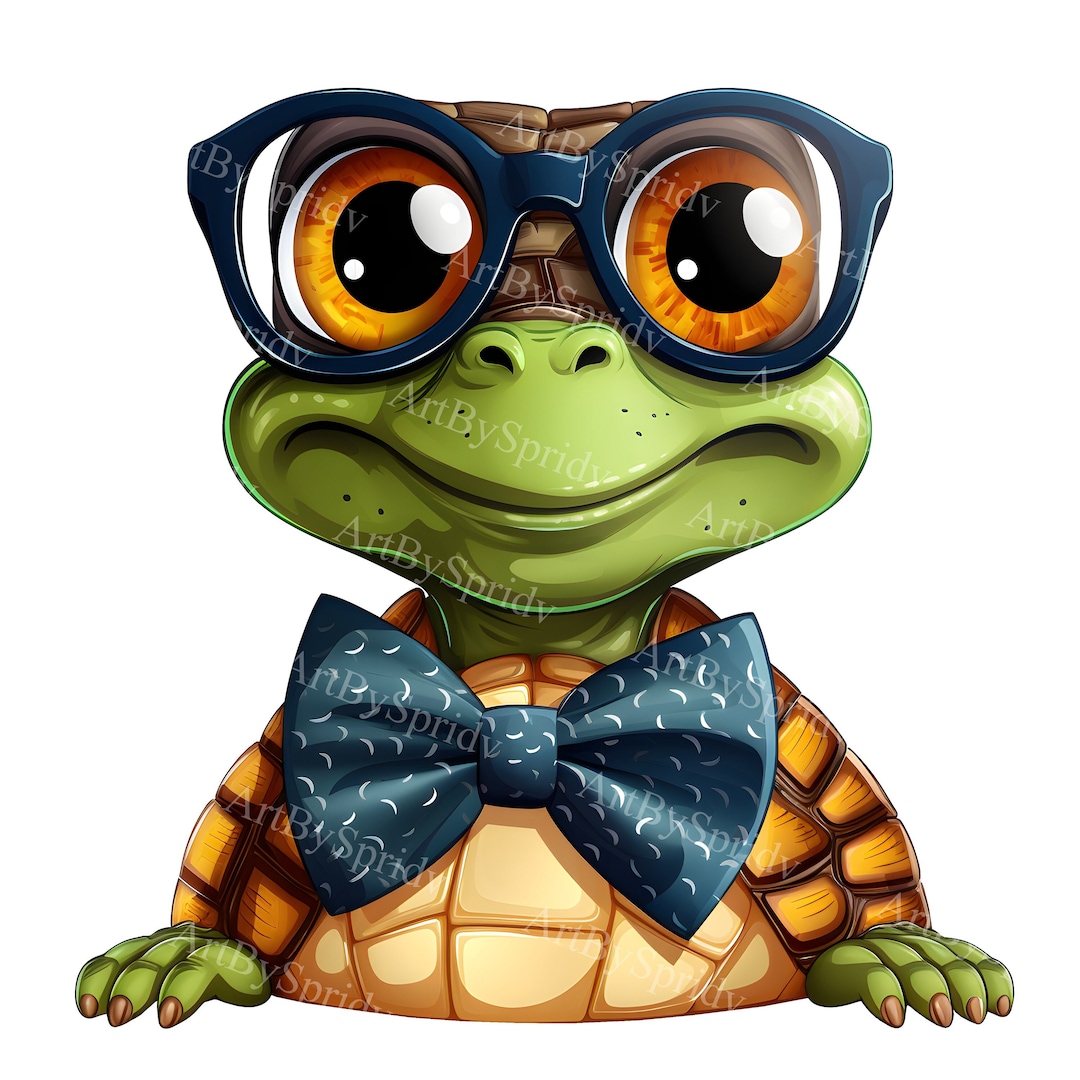 Turtle With Bow Tie & Glasses Transparent PNG Clipart,kids/adults ...