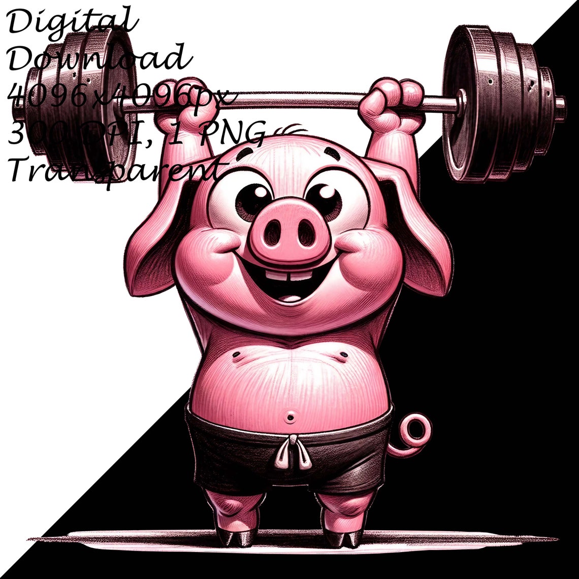 Fitness Enthusiast Piggy Weightlifter Digital Clipart,cute Pink Pig ...