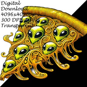 Alien Pizza Slice Clipart, Trippy Alien Cheese Illustration PNG, Unique ...