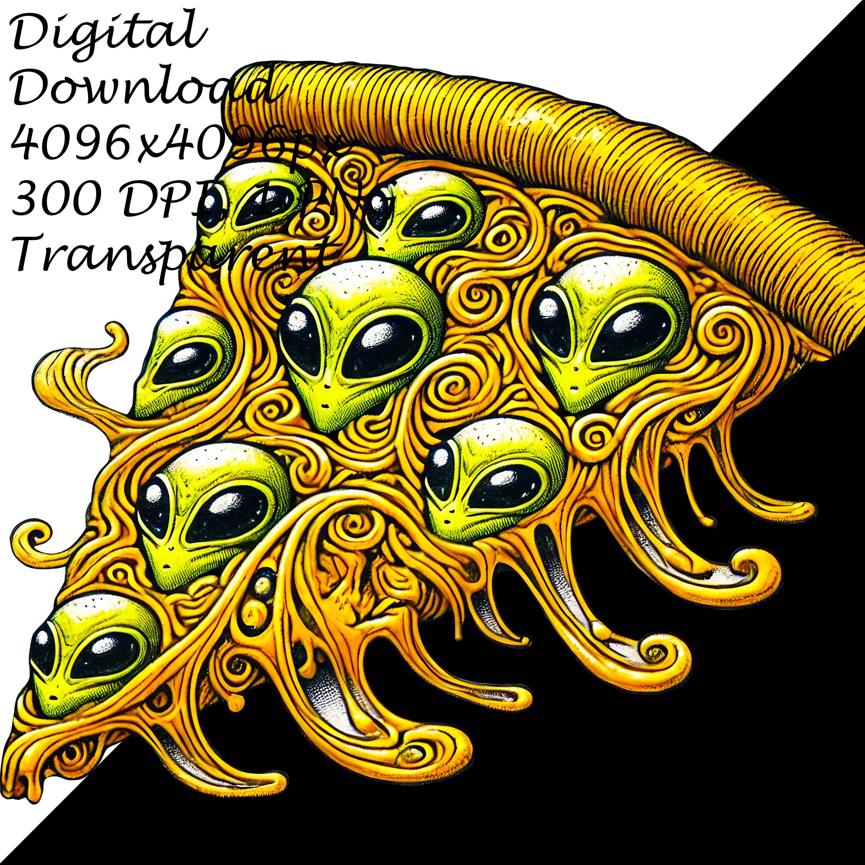 Alien Pizza Slice Clipart, Trippy Alien Cheese Illustration PNG, Unique ...