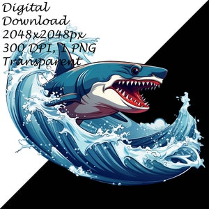 Shark Clipart - Ocean Wave Shark Digital PNG | Sublimation Design ...