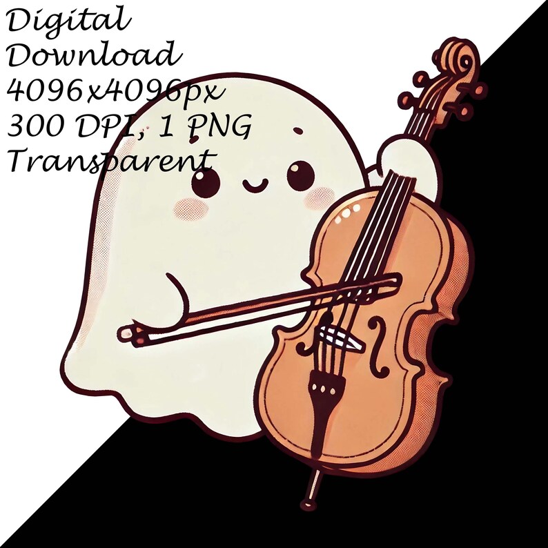 Ghost Playing Cello Download PNG Clipart, Cute Halloween Spooky Music ...