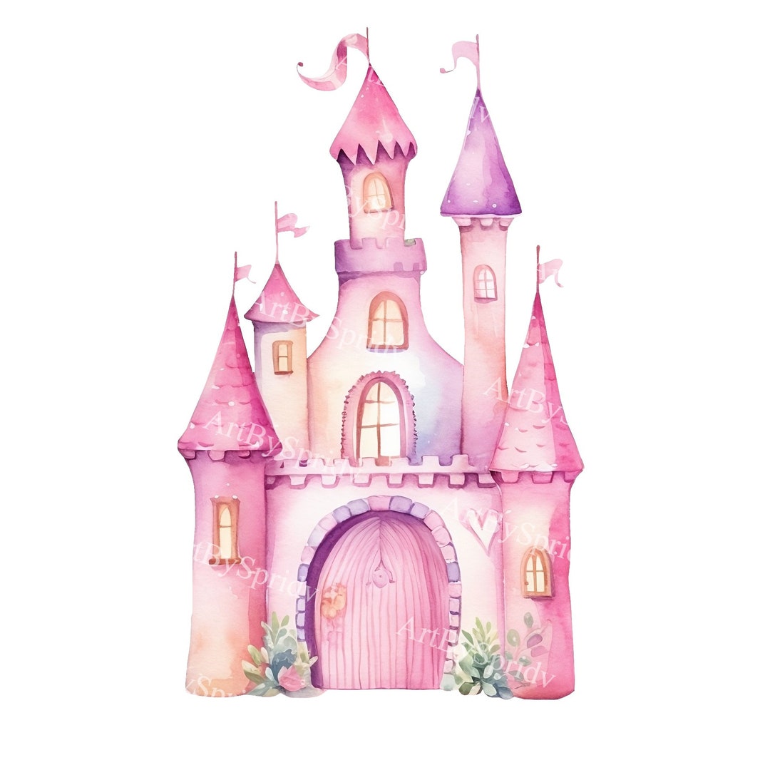 Watercolor Princess Castle Clipart - Fairytale Pink Castle PNG for ...