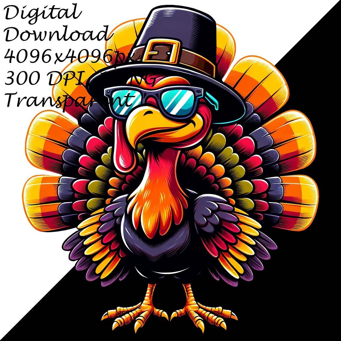 Festive Thanksgiving Turkey Clipart - Digital Pilgrim Turkey PNG for ...
