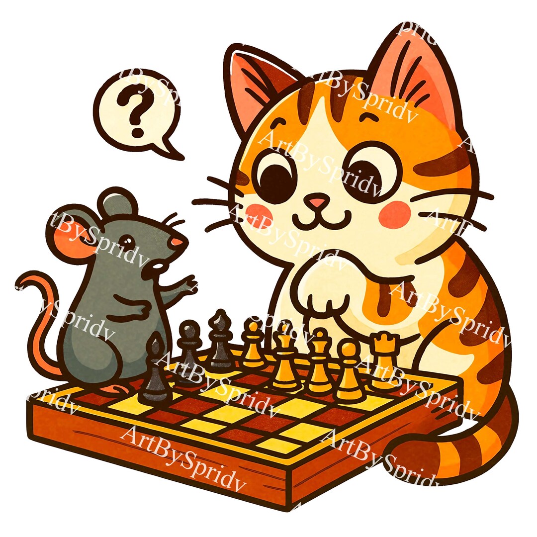 Kawaii Cat & Mouse Playing Chess PNG Clipart - Cute Cartoon Animals on ...