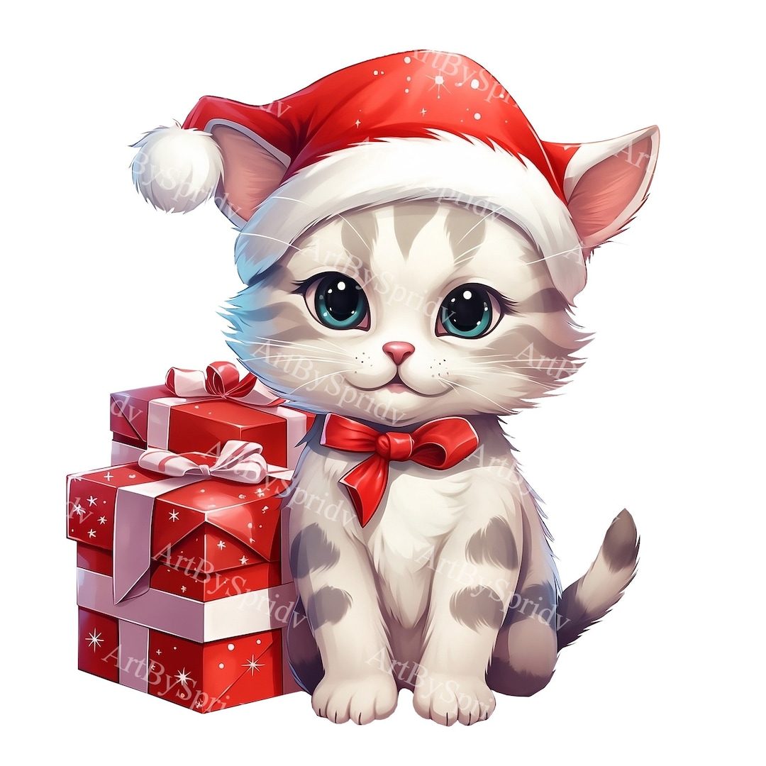 Cute Cat With Christmas Santa Hat Transparent PNG Clipart,kid/adult ...