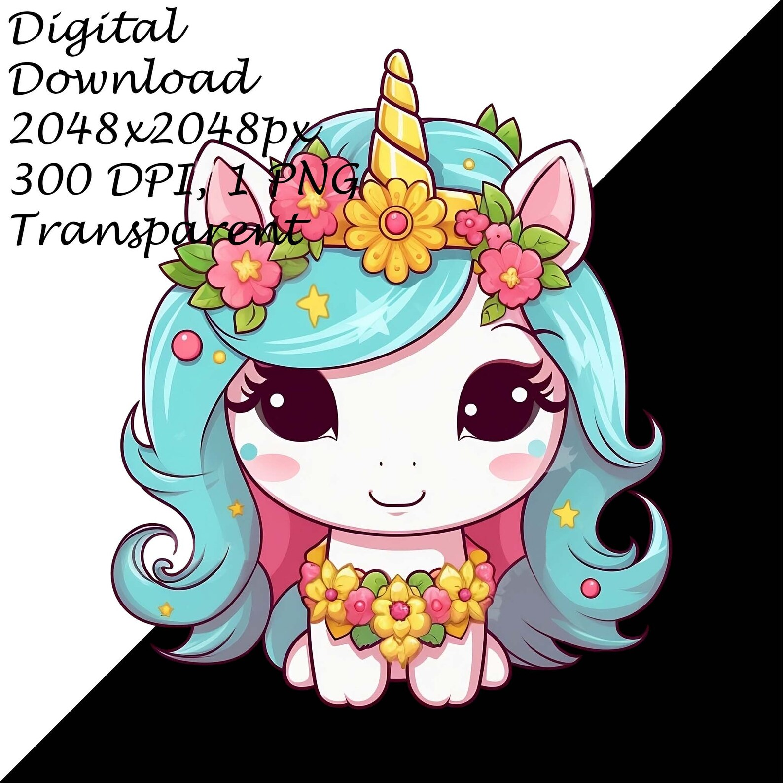 Baby Unicorn Clipart With Flower Crown|cute Kawaii Illustration|magical ...