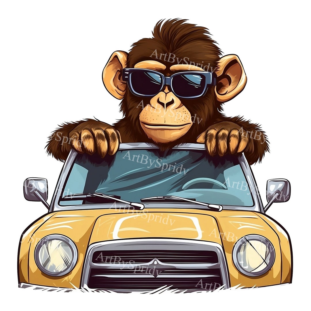 Cute Monkey Driving A Car Transparent PNG Animal Clipart, Kids/adults ...