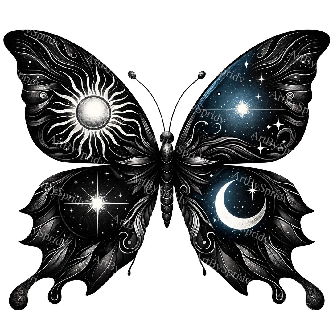 Celestial Butterfly Clipart | Sun and Moon Wings | Starry Night ...
