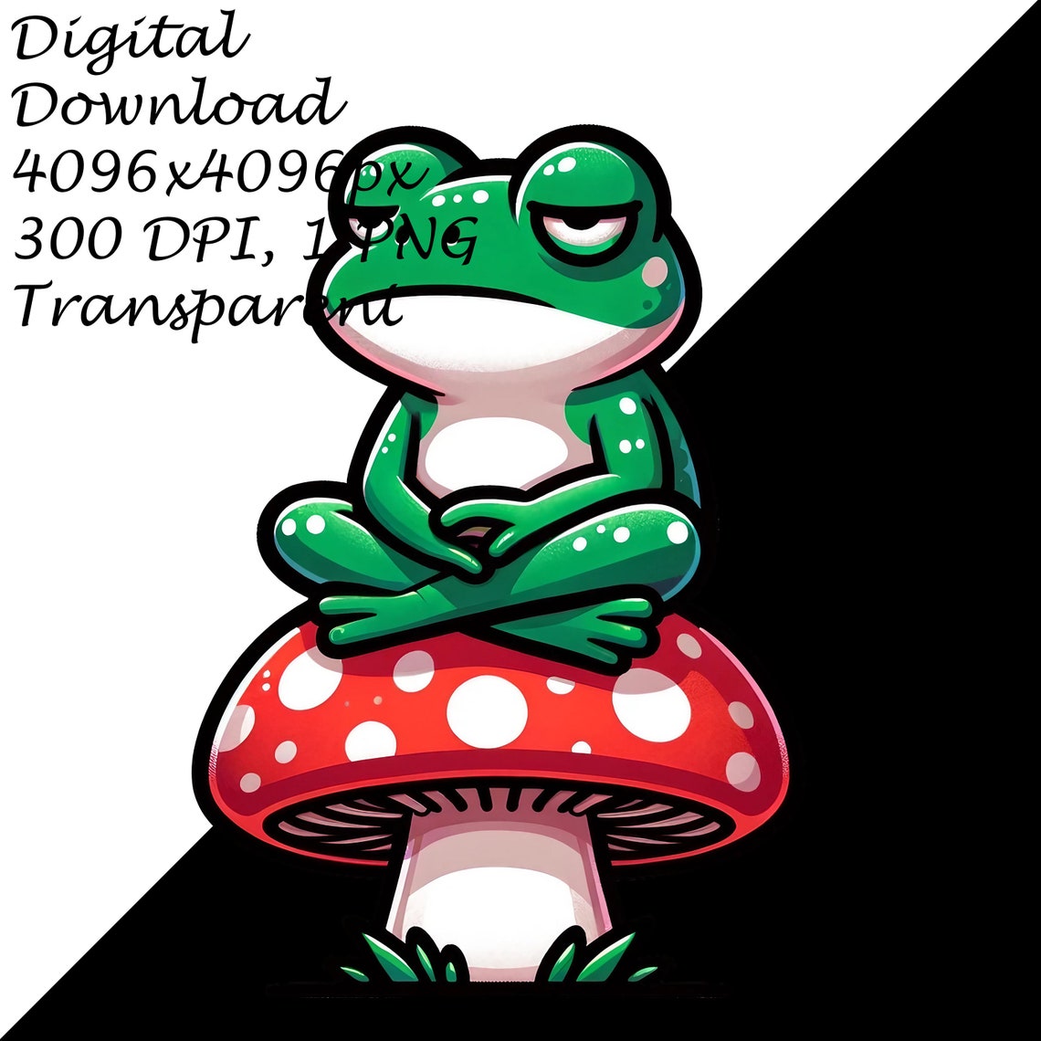 Adorable Green Frog Clipart on Red Polka Dot Mushroom - Digital PNG for ...