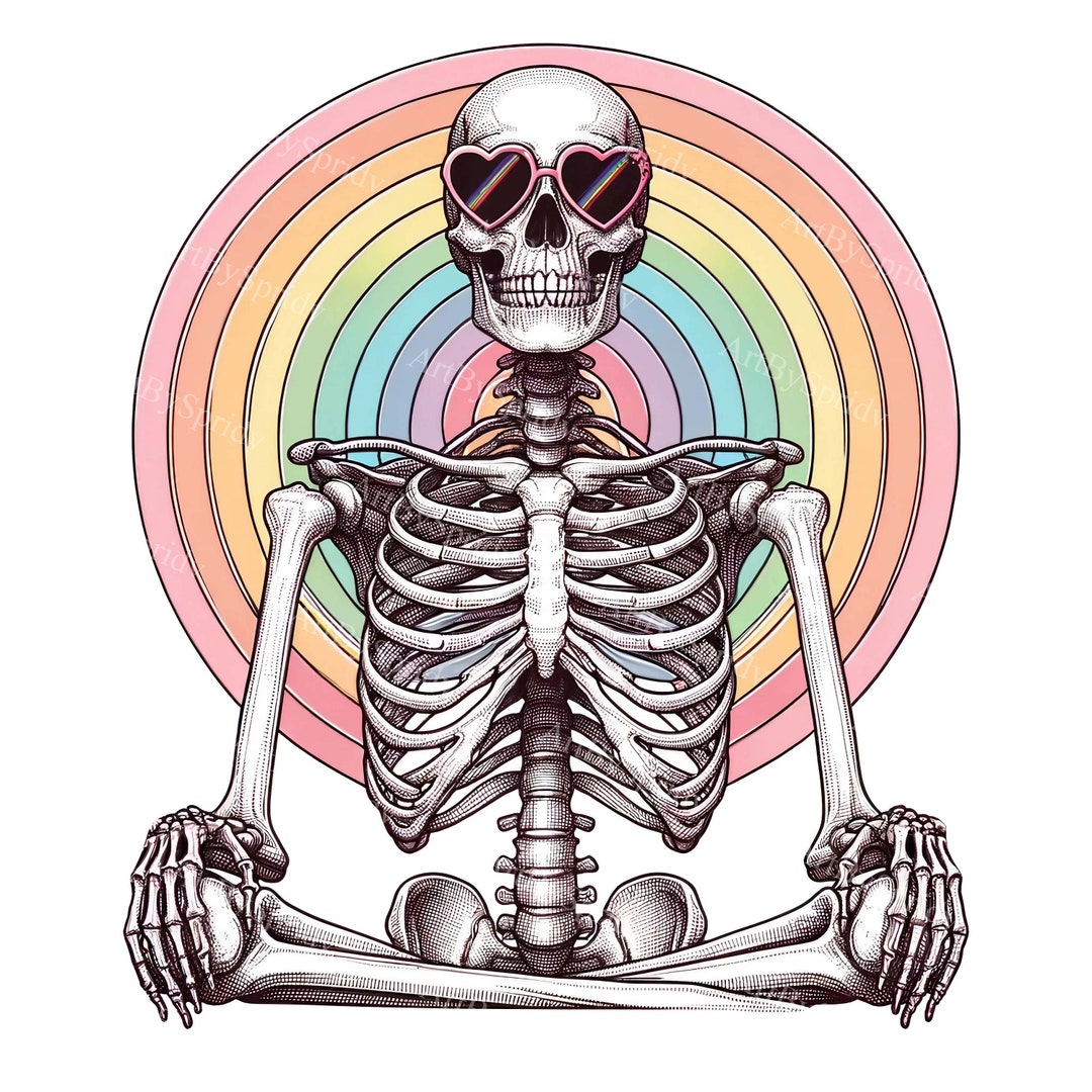 Edgy Skeleton Clipart With Heart Sunglasses - PNG for DTG T-shirt, Mug ...