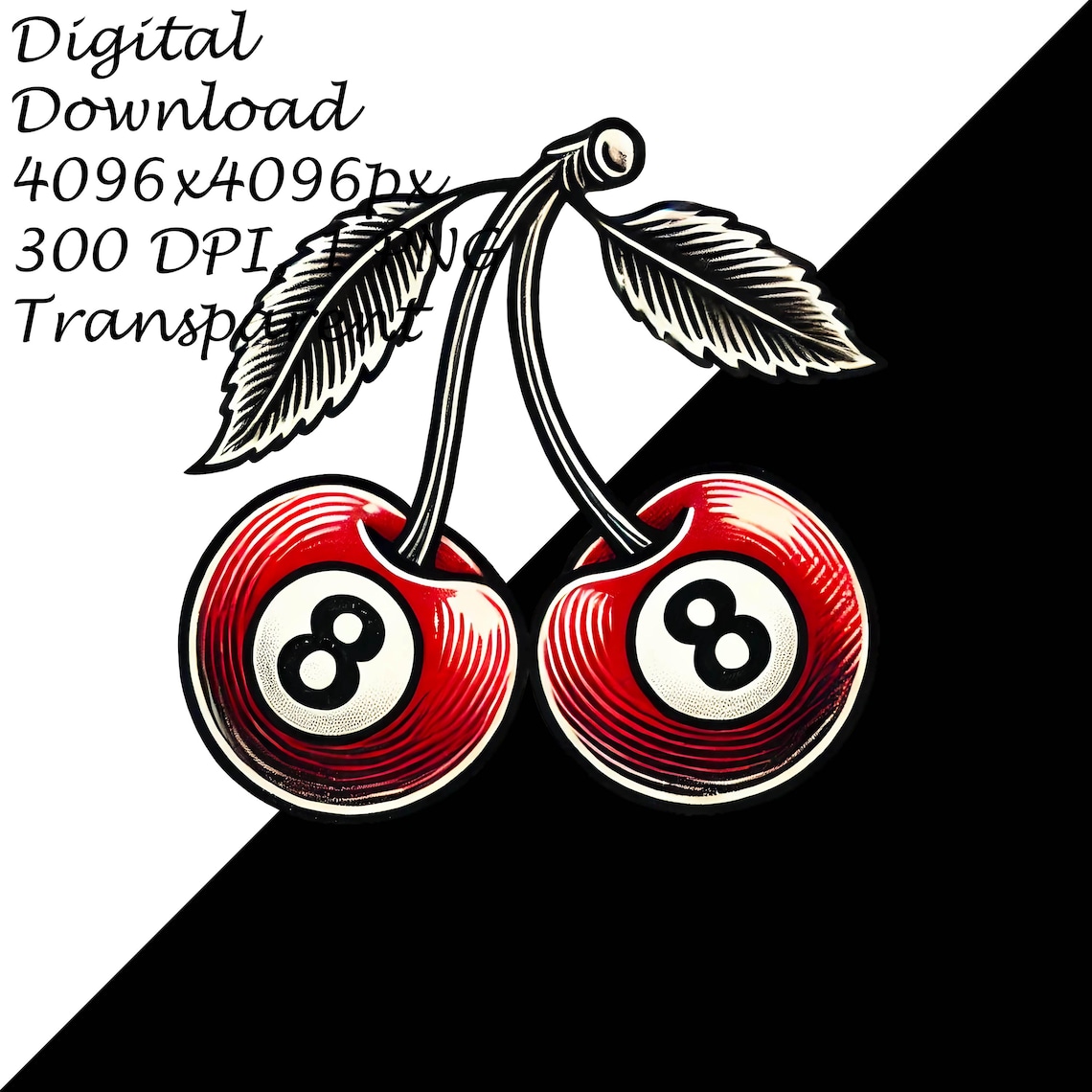 Vintage Tattoo Style 8 Ball Cherry PNG, Retro Rockabilly Pool Ball ...