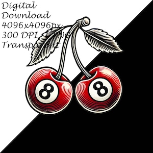 Vintage Tattoo Style 8 Ball Cherry PNG, Retro Rockabilly Pool Ball ...