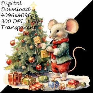 Christmas Mouse PNG Clipart Bundle|cute Holiday Illustrations|xmas ...