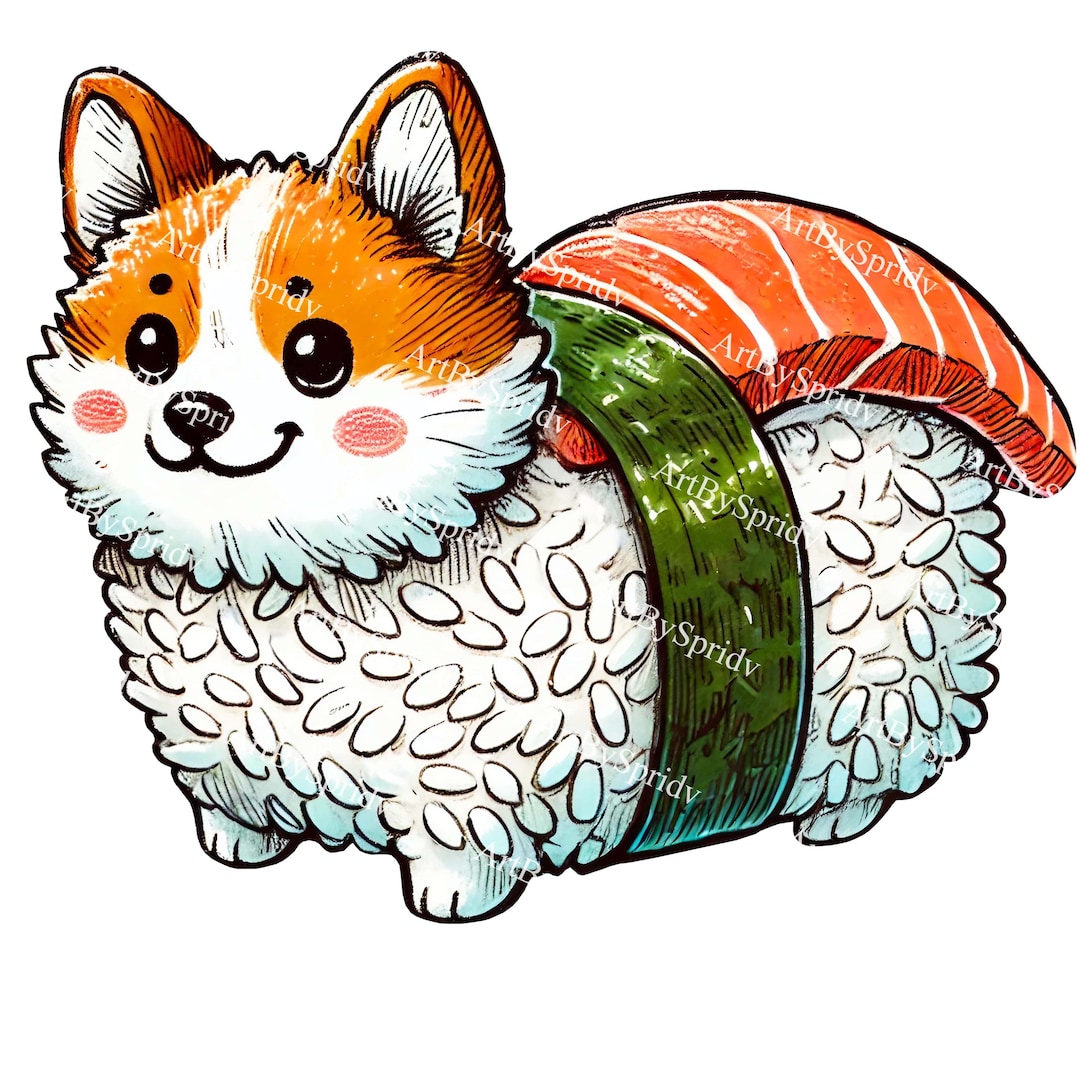 Corgi Sushi Clipart - Cute Food-themed Transparent PNG for Stickers, DIY Crafts, Digital Clip ...