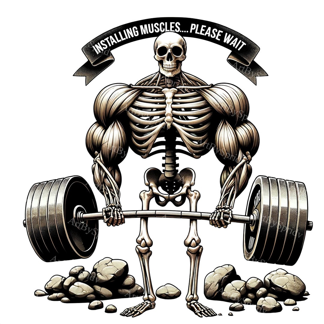 Installing Muscles PNG Clipart - Funny Skeleton Lifting Barbell Design ...