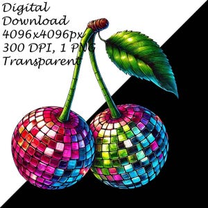 Retro Cherry Disco Ball PNG Clipart, Digital for Party Decor, Funky 70s ...