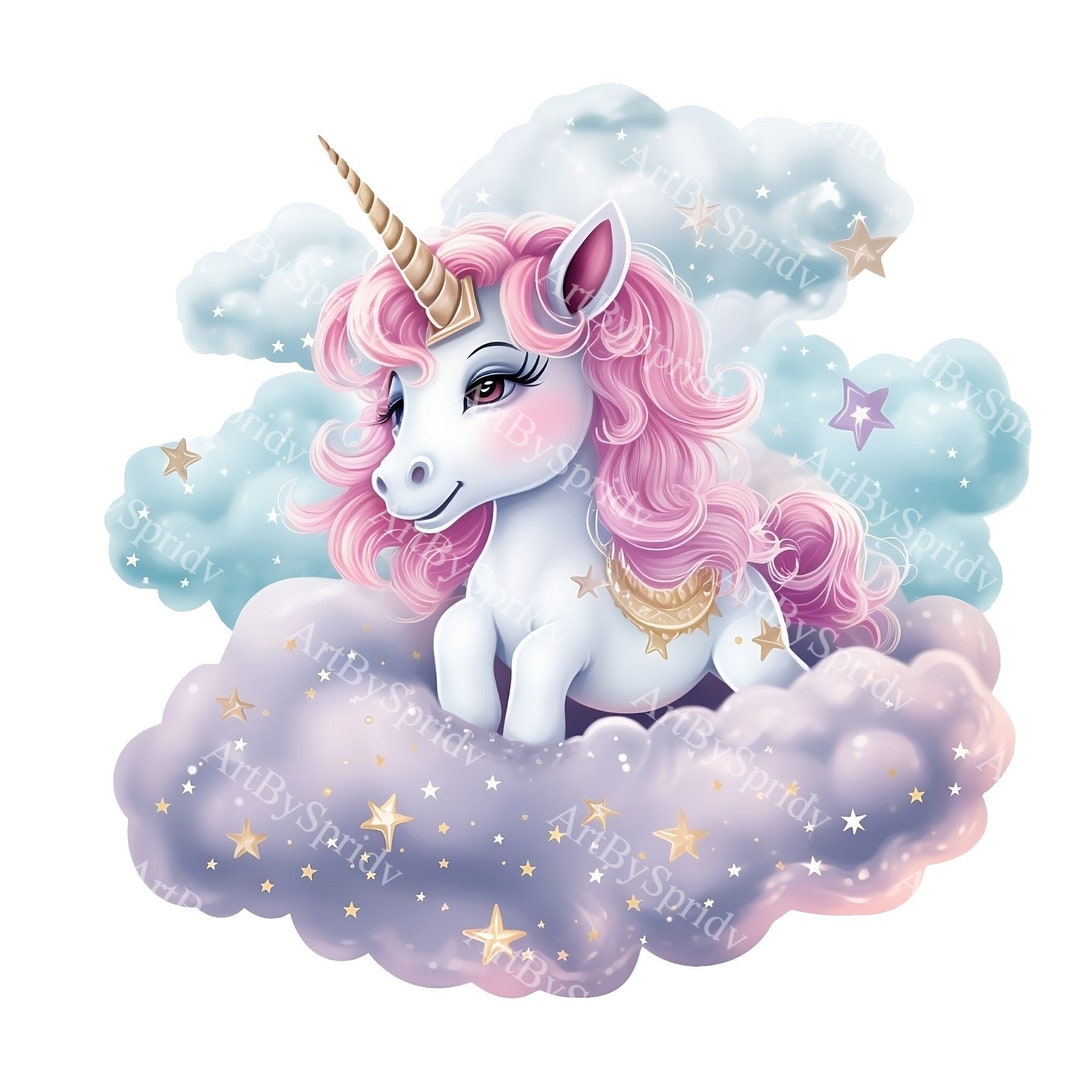 Magical Pink Unicorn PNG Clipart, Cute Baby Unicorn on Fluffy Clouds ...