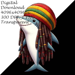 Reggae Shark Clipart, Rastafarian Dreadlocks Shark PNG, Cute Cartoon ...