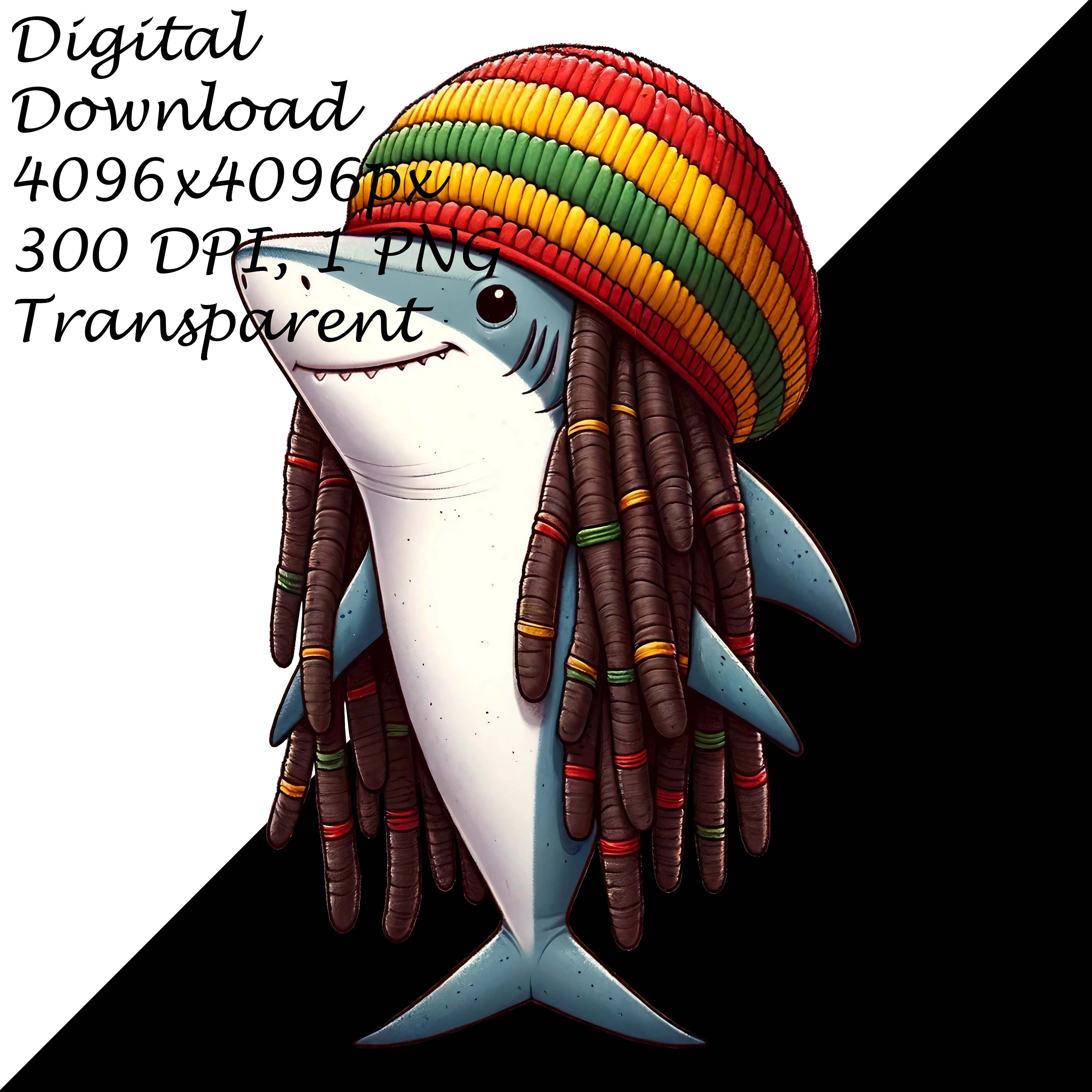 Reggae Shark Clipart, Rastafarian Dreadlocks Shark PNG, Cute Cartoon ...