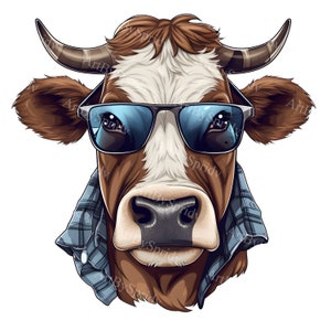 Farm Cow With Sunglasses Transparent PNG Clipart, Kids/adults Cartoon ...