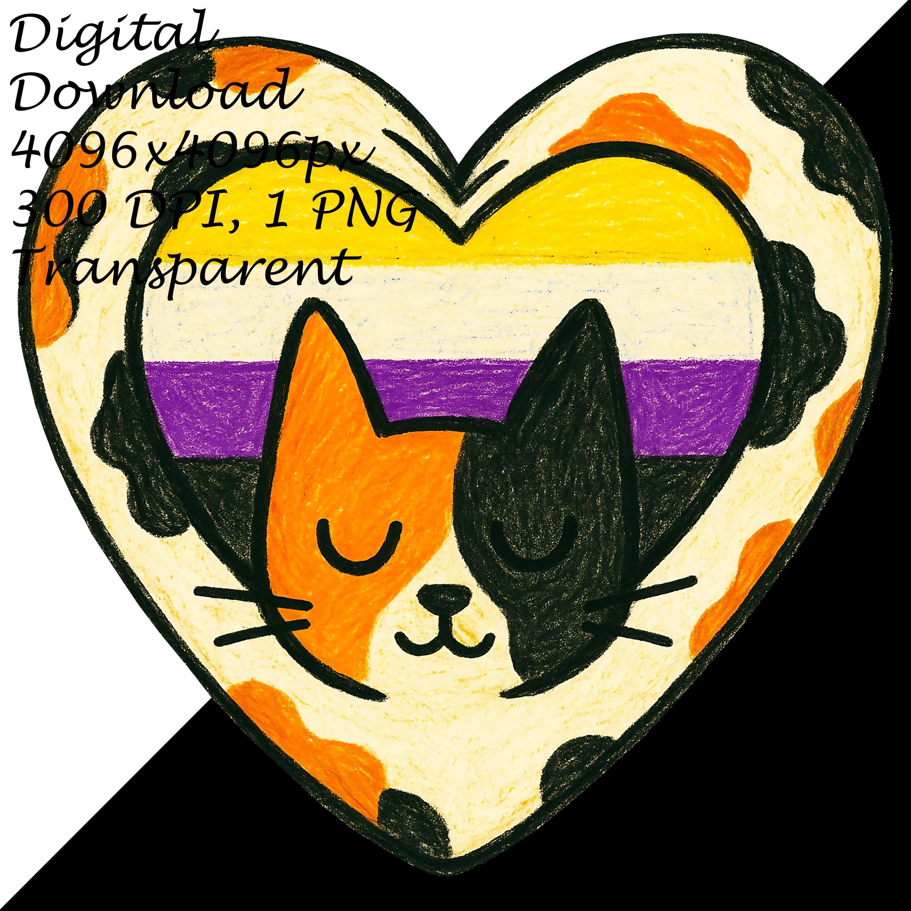 Nonbinary Pride Cat Heart PNG, Cute Cat With Nonbinary Flag Colors ...