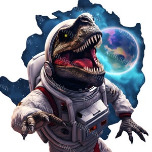 Galaxy T-rex Dinosaur in Space Suit Clip Art - Printable T Shirt, Mug ...