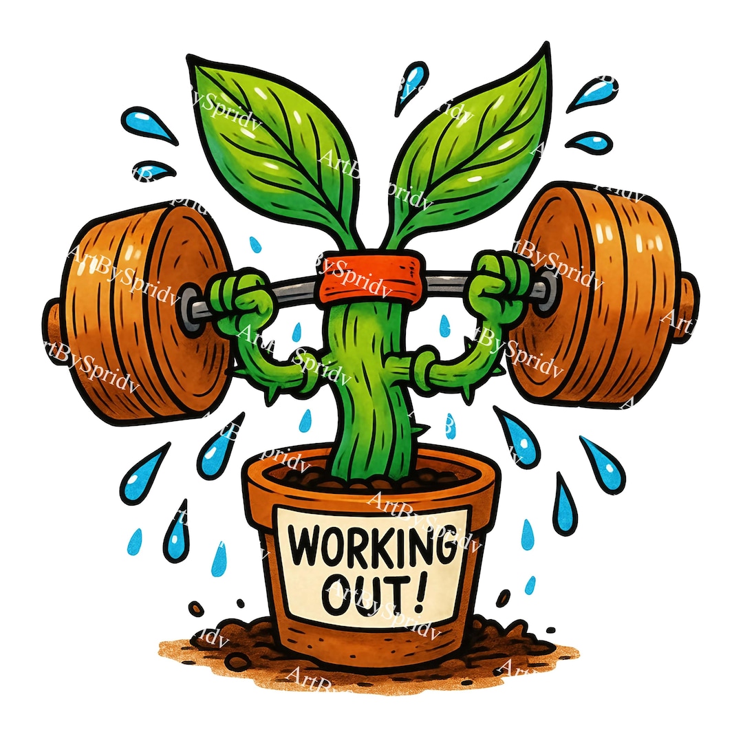 Plant Working Out Clipart PNG, Cartoon Potted Plant Lifting Weights ...