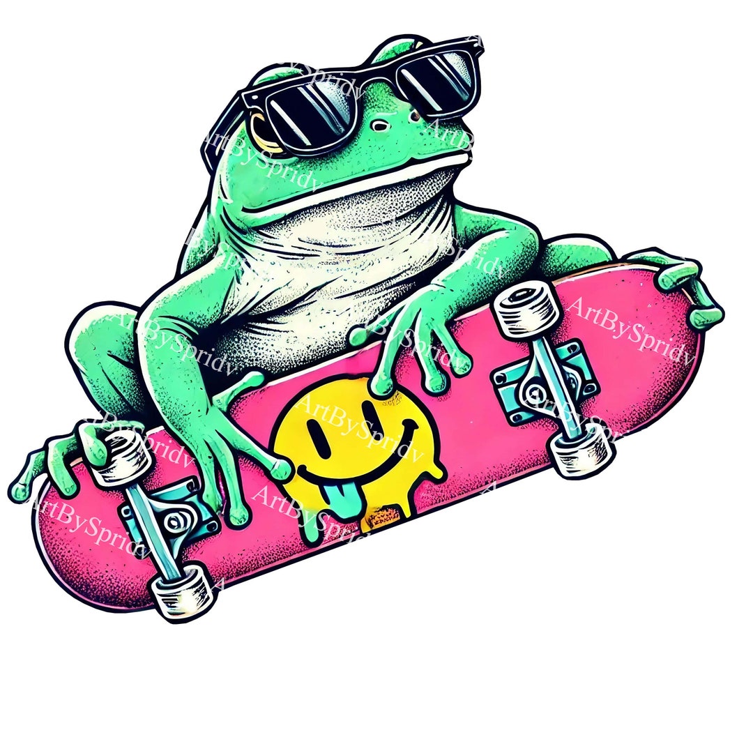 Cool Frog Skateboarding PNG Clipart, Hip Amphibian Digital Clip Art, Funky Frog With Sunglasses ...