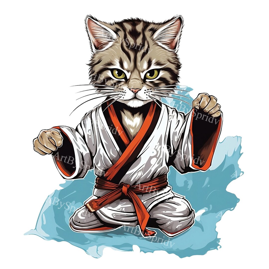 Karate Cat PNG Clipart-fierce Martial Clip Arts Cat in Gi, Cartoon ...