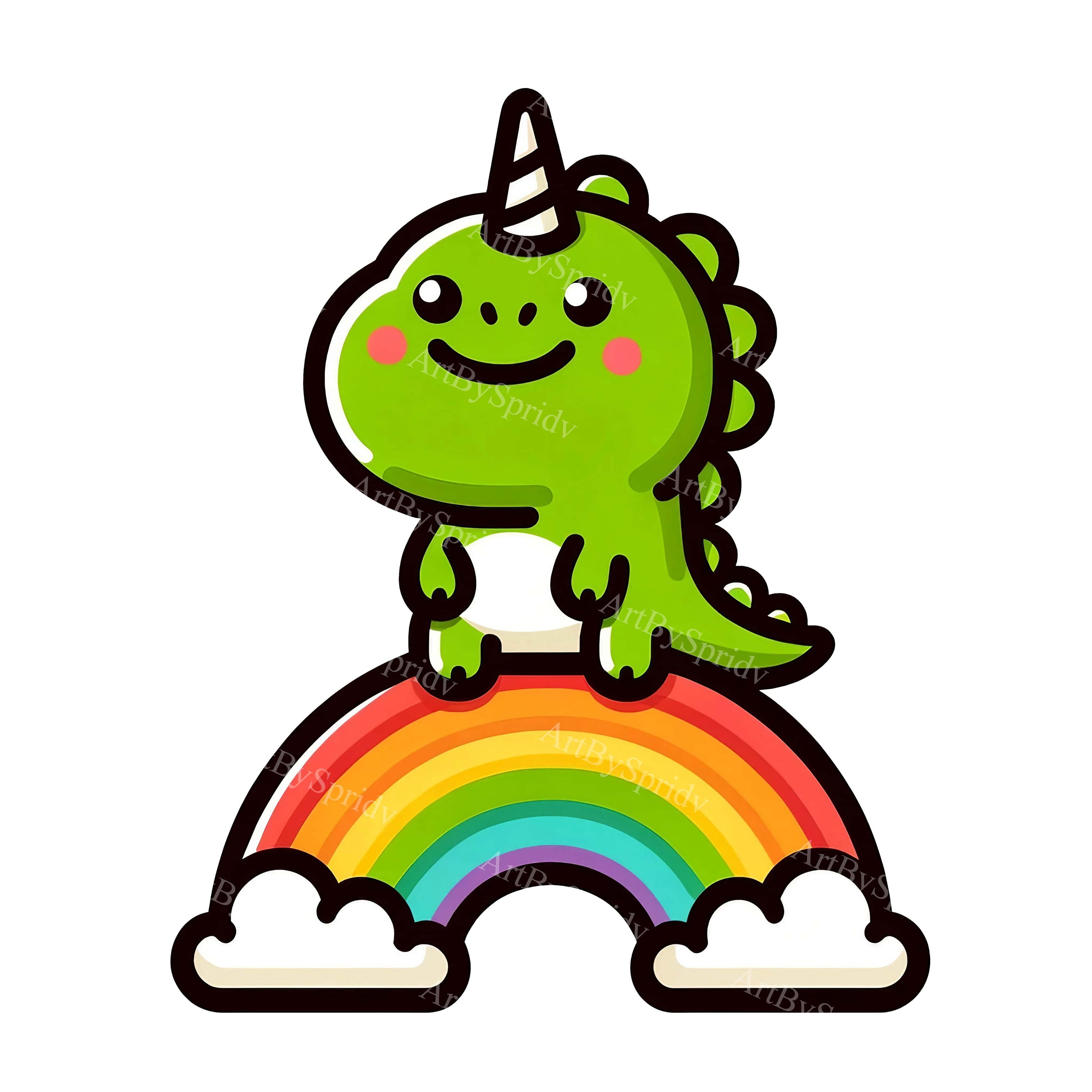 Dinosaur Unicorn Horn Rainbow Clipart - Unique Digital PNG for DTG ...