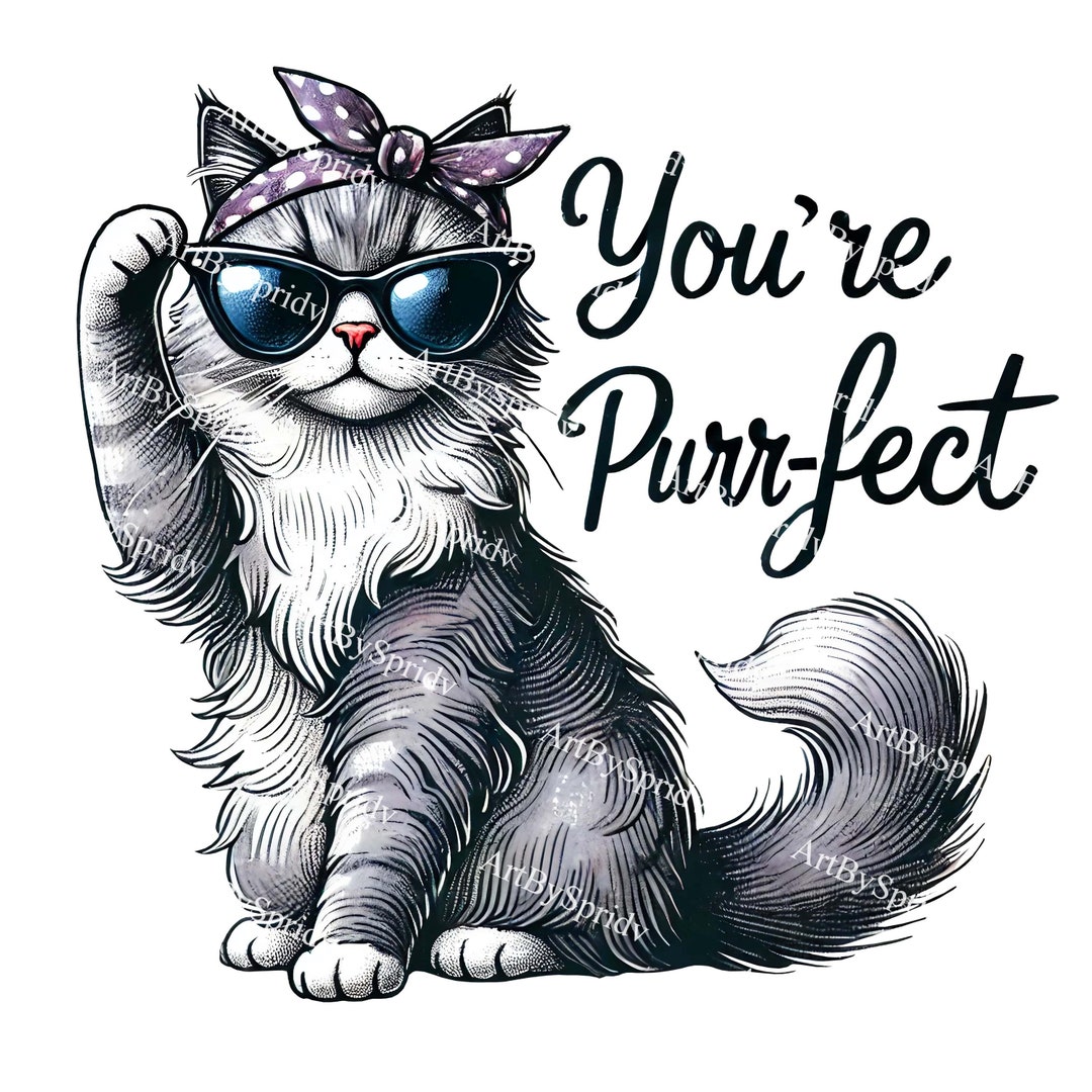 You're Purr-fect Cat Cartoon Design Cute Funny Transparent PNG for T ...