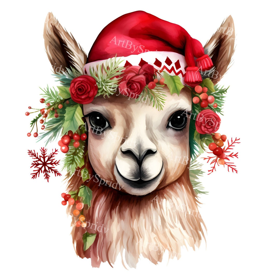 Christmas Llama With Santa Hat Transparent PNG Clipart, Kids/adults ...
