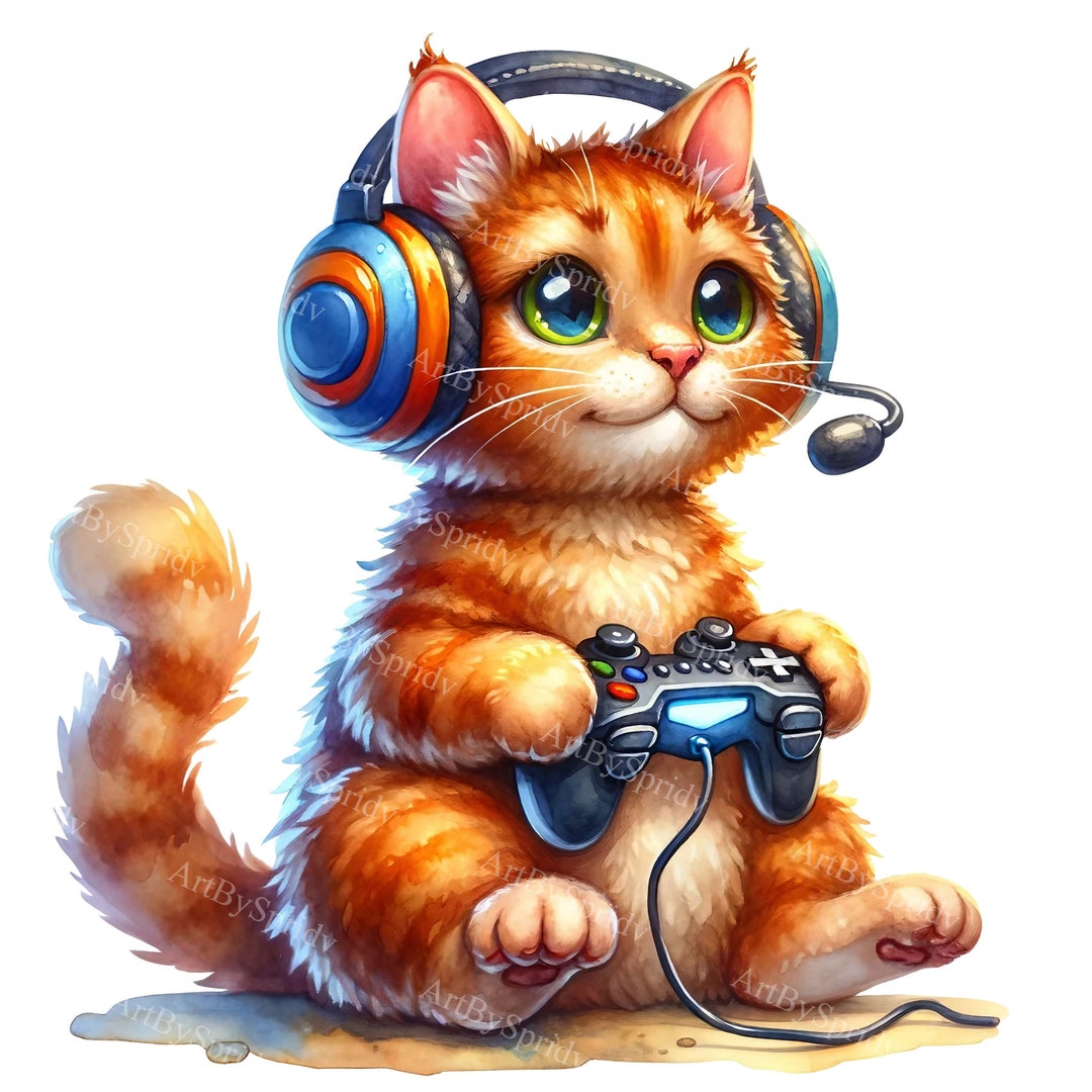 Gamer Ginger Cat Clipart - PNG for DTG T-shirt, Mug, Tumbler ...