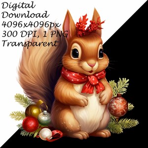 Festive Christmas Squirrel PNG Clipart Set|hand-drawn Woodland Animals ...