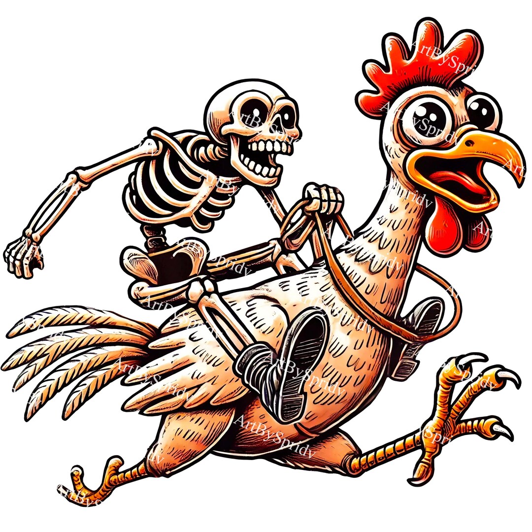 Skeleton Riding Chicken Clipart PNG, Halloween Cartoon Tee Sublimation ...