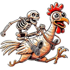 Skeleton Riding Chicken Clipart PNG, Halloween Cartoon Tee Sublimation ...