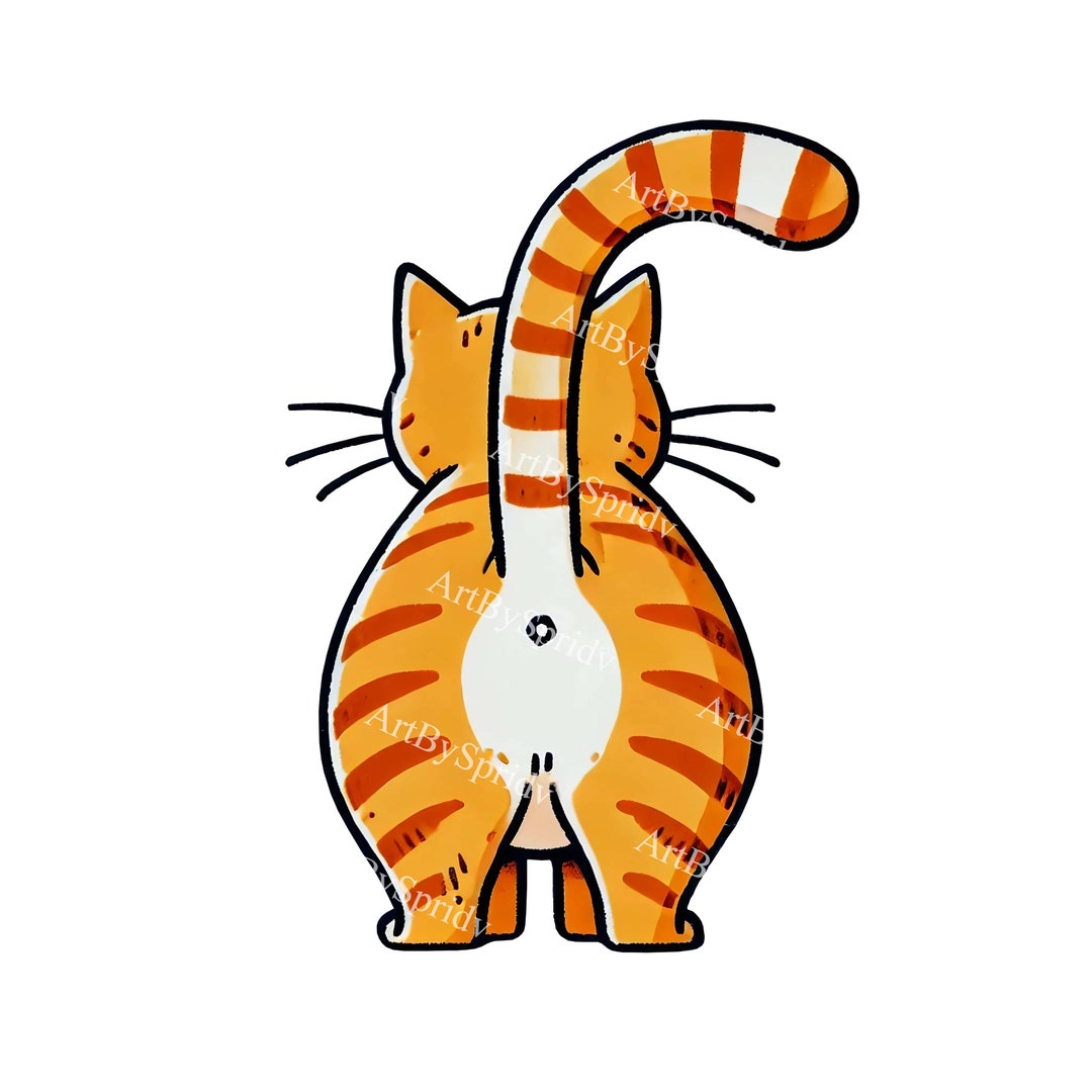 Funny Orange Tabby Cat Rear View PNG Clipart | Whimsical Cat Butt PNG ...