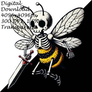 Hand-drawn Skeleton Bee With Sword PNG Clipart, Gothic Tattoo Clip Art ...
