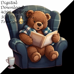 Cozy Teddy Bear Clipart Set: Reading Plush Toys, Digital Download, Kids ...