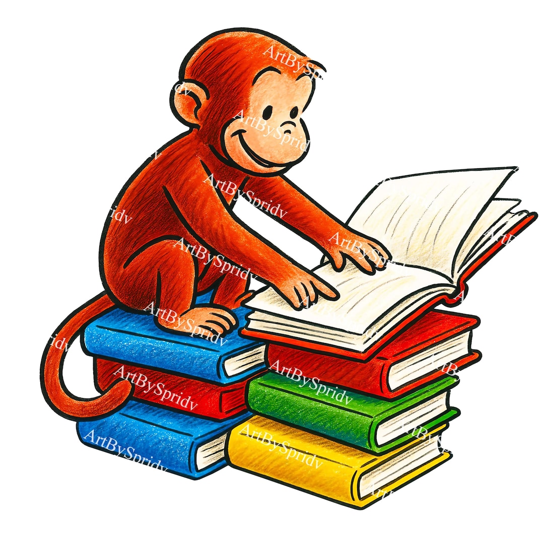 Curious Monkey Reading Books PNG, Cute Animal School Clipart for Kids ...
